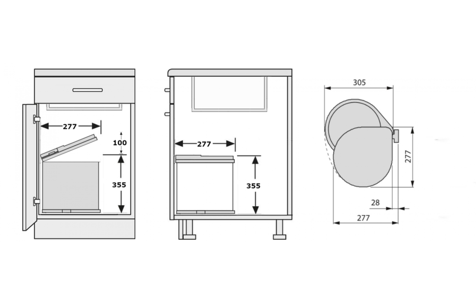 Waste bin recessed 13 liters in white and gray