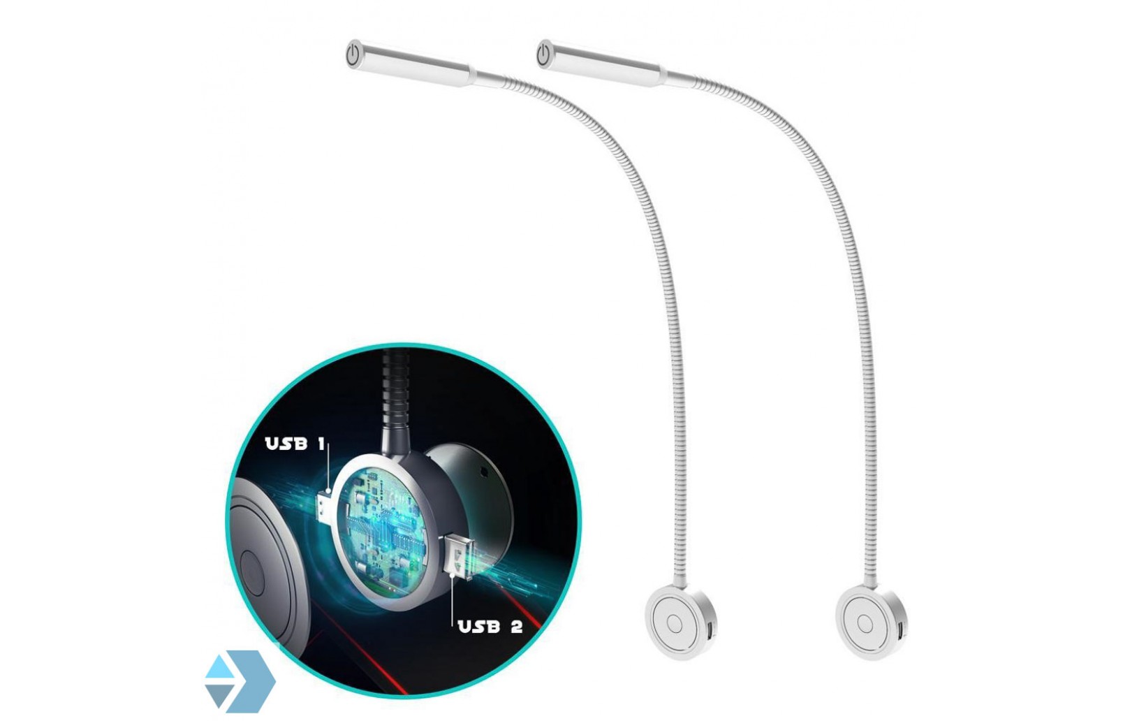 LED Bed leeslampjes (2) met dubbele USB poort - BLIQ2011 ...