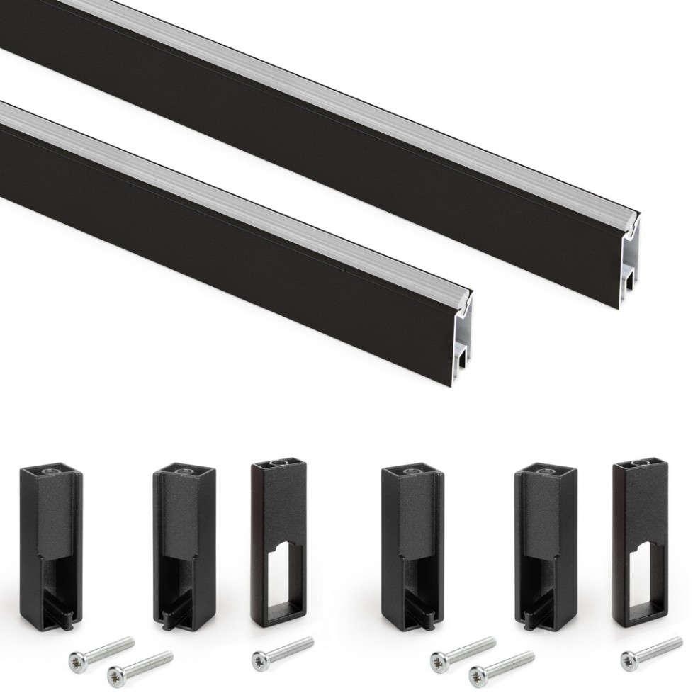 Clothes rod black rectangular (2 pieces) in complete set - KRS000RHZ