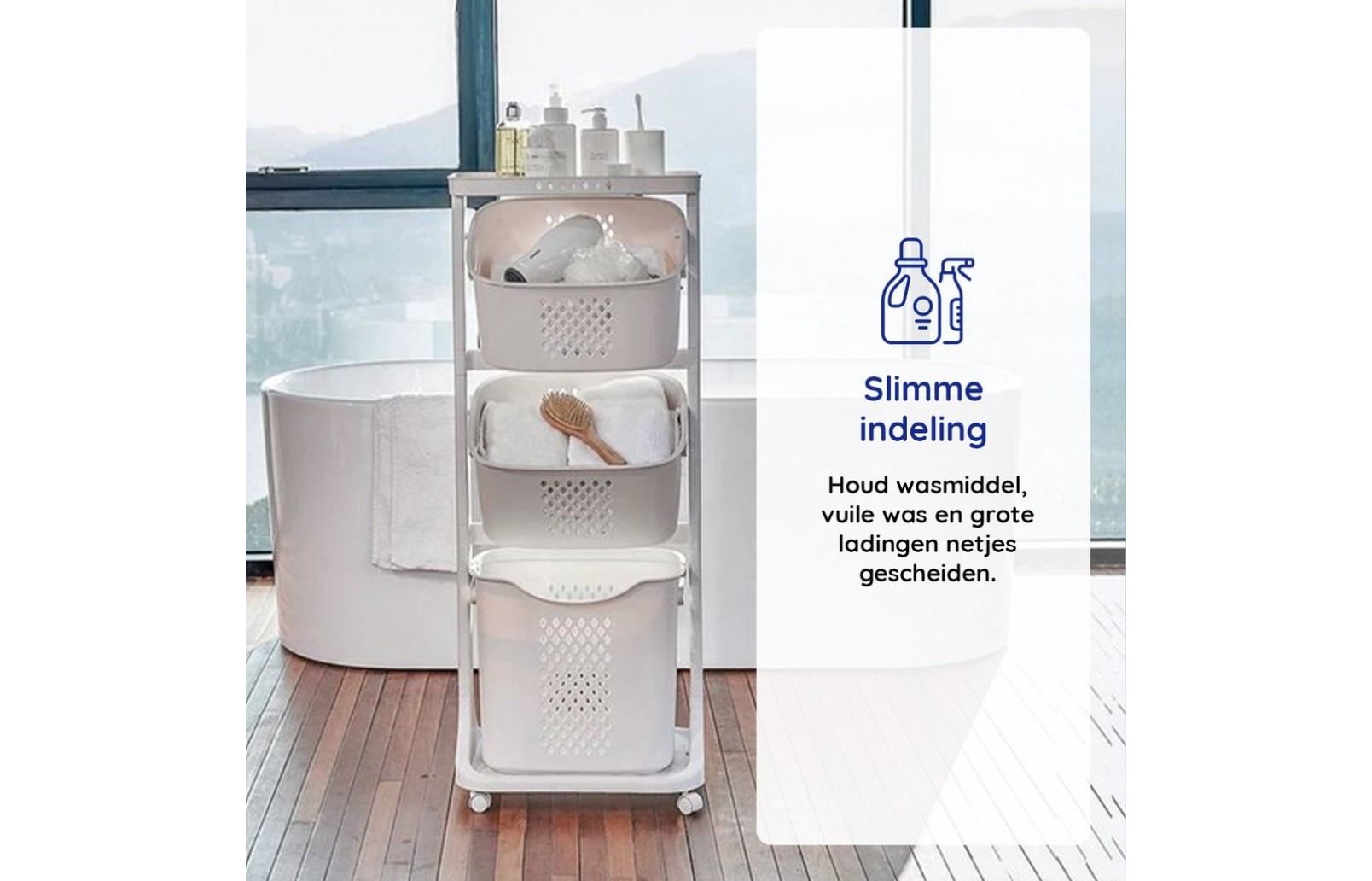 Wasmand wit met 3 manden - WM2250W - Kastaccessoires.nl
