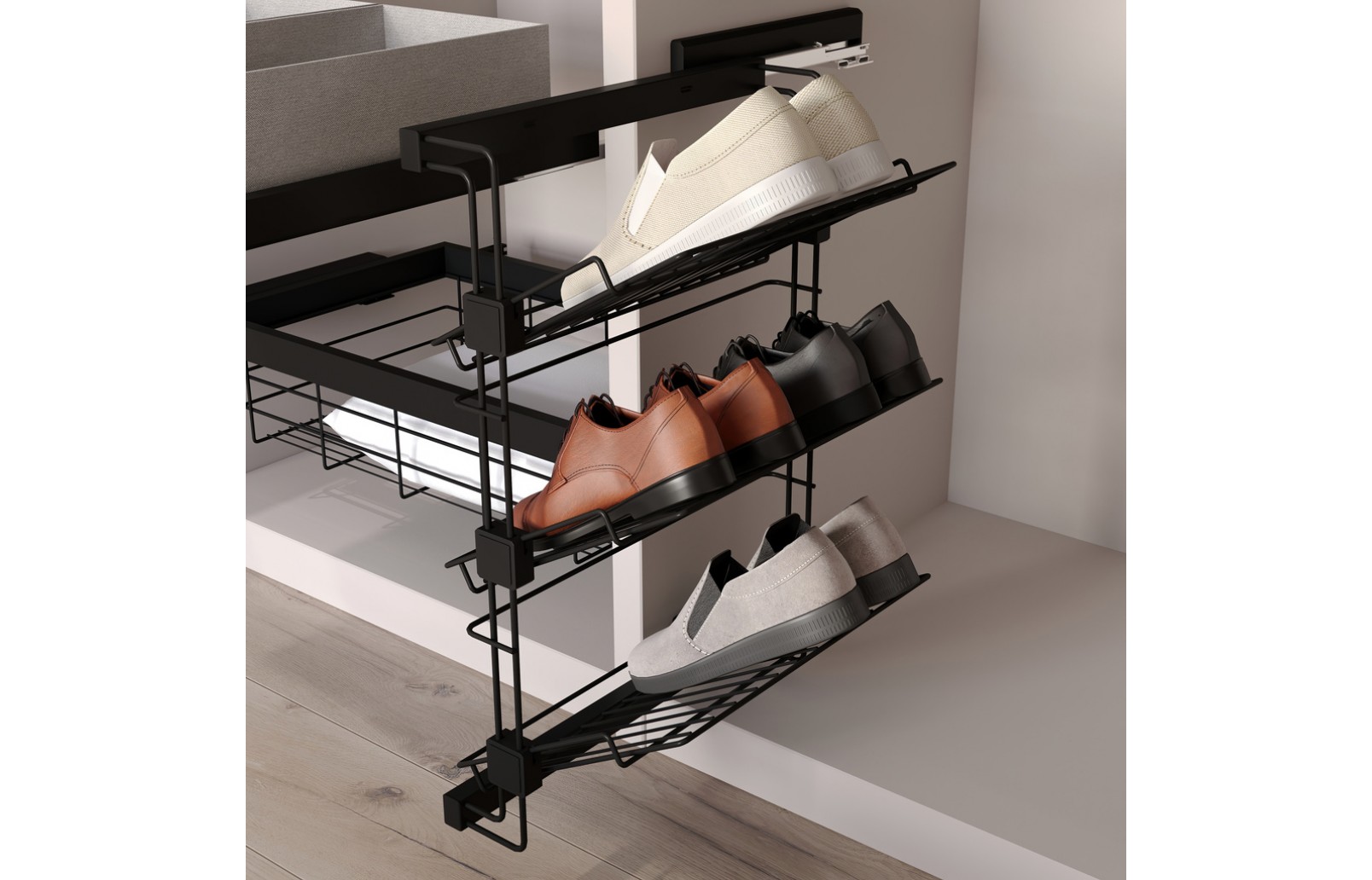 Uittrekbaar schoenenrek wandmontage zwart - SR - Kastaccessoires.nl